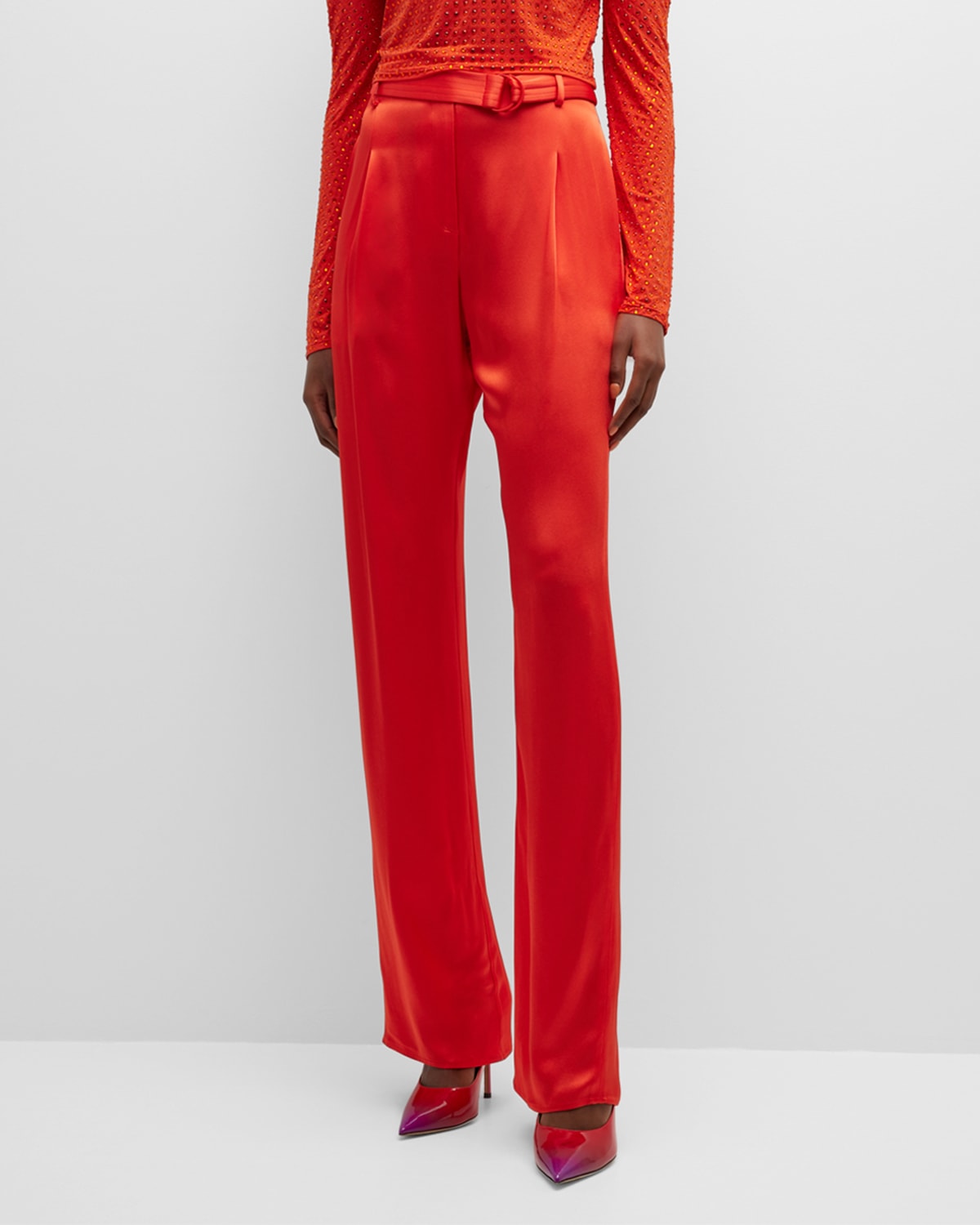 LAPOINTE Organic Silk Twill Wide-Leg Belted Pants | Neiman Marcus