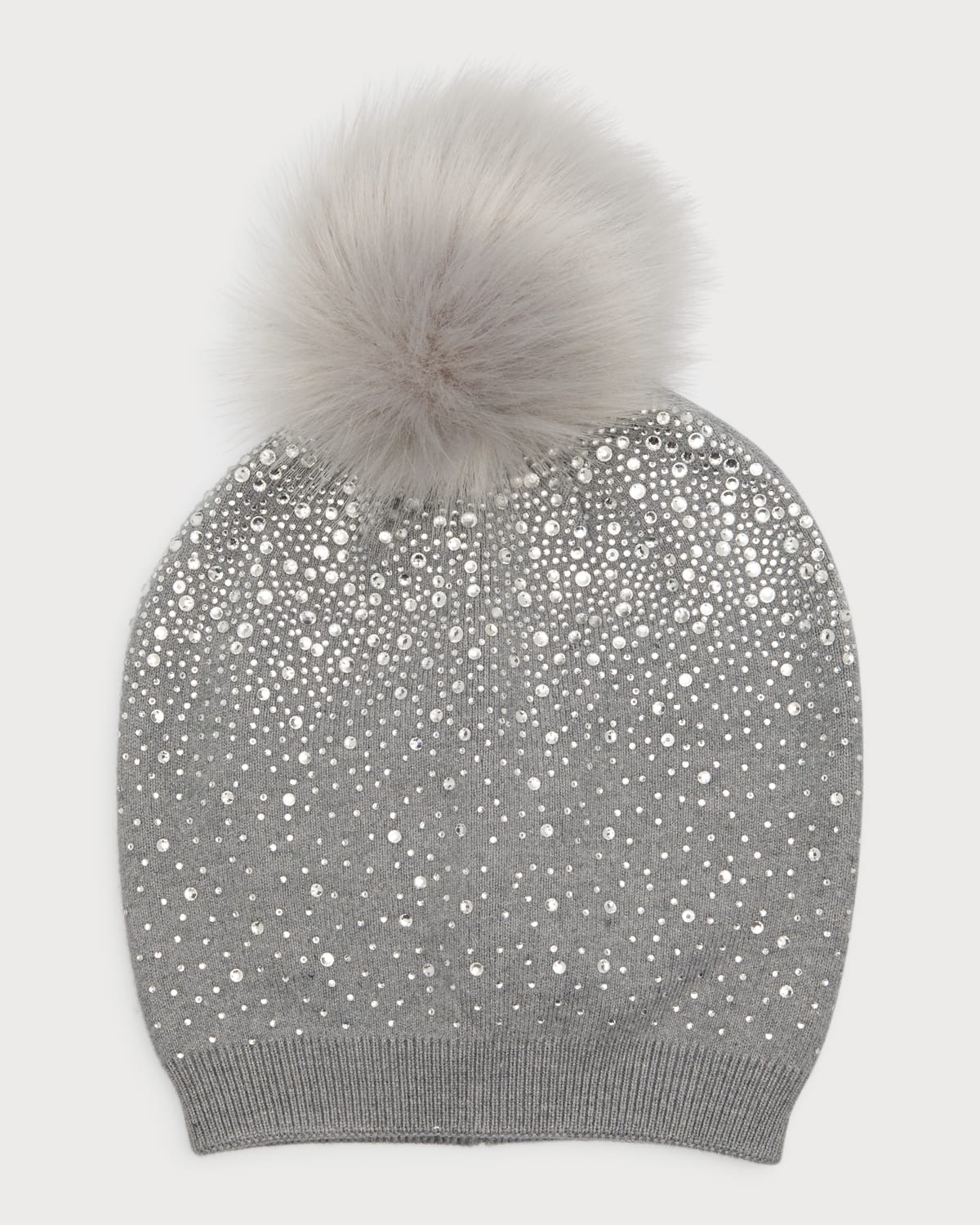 Adrienne Landau Knit Wool Beanie W/ Faux Fur Pom | Neiman Marcus