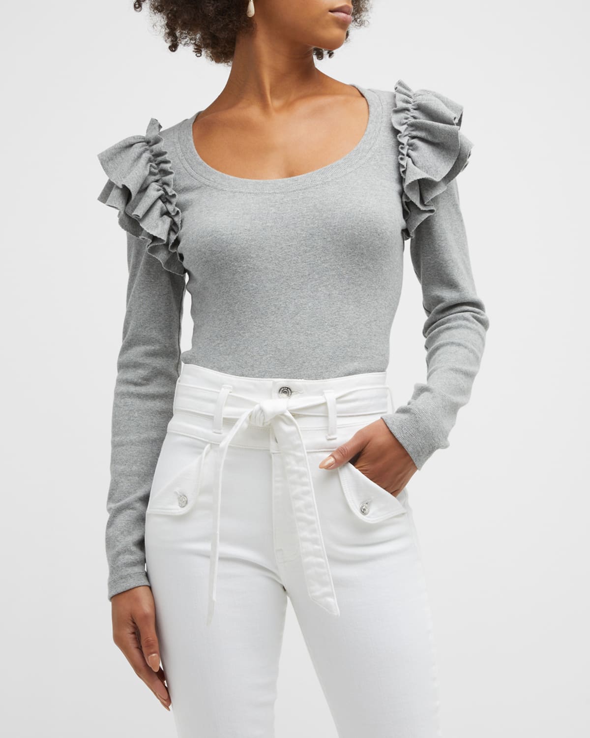 Veronica Beard Jeans Freida Ruffle Turtleneck Top | Neiman Marcus