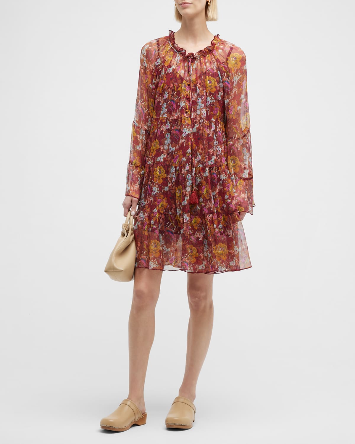 Johnny Was Tulum Tiered Floral-Print Mini Dress | Neiman Marcus