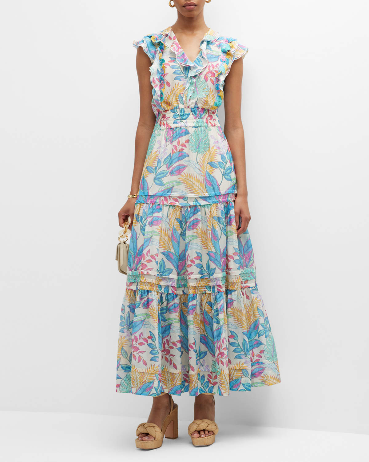 Figue June Printed Tiered Ruffle Halter Maxi Dress | Neiman Marcus
