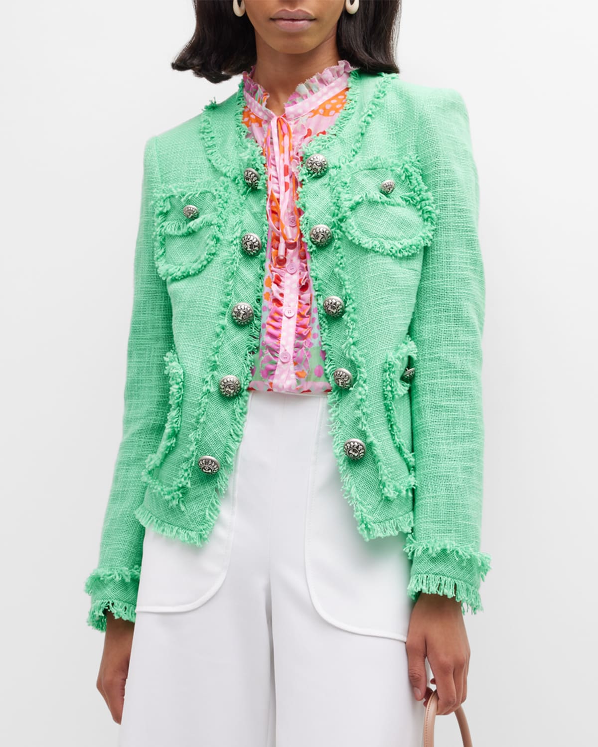 Maison Common Palm-Print 4-Pocket Tweed Jacket | Neiman Marcus