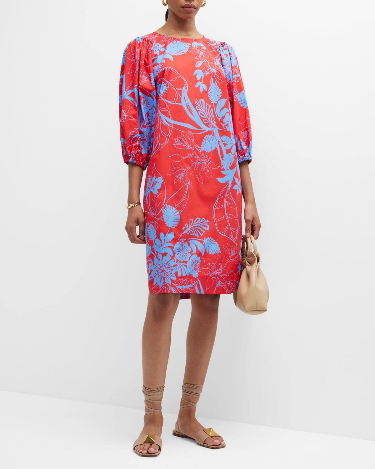 Maison Common Palm-Print Ruffle Tiered Voile Maxi Dress | Neiman Marcus
