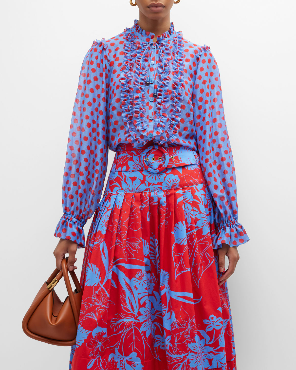 Maison Common Ruffle Bib Tweed-Print Cotton Voile Sleeveless Blouse ...