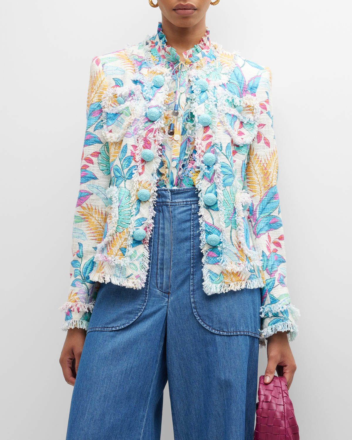 Maison Common Floral Applique Peter-Pan Collar Striped Tweed Jacket ...