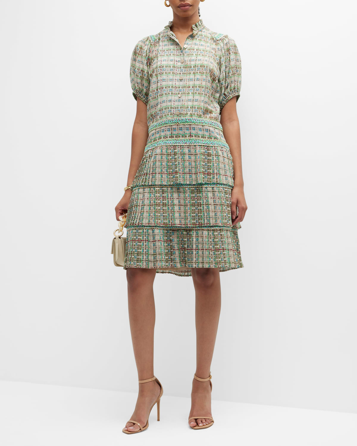Maison Common Palm-Print Puff-Sleeve Shift Dress | Neiman Marcus