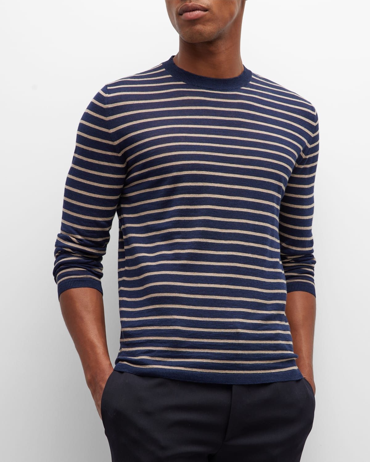 Isaia Men's Linen-Silk Jacquard Crewneck Sweater | Neiman Marcus