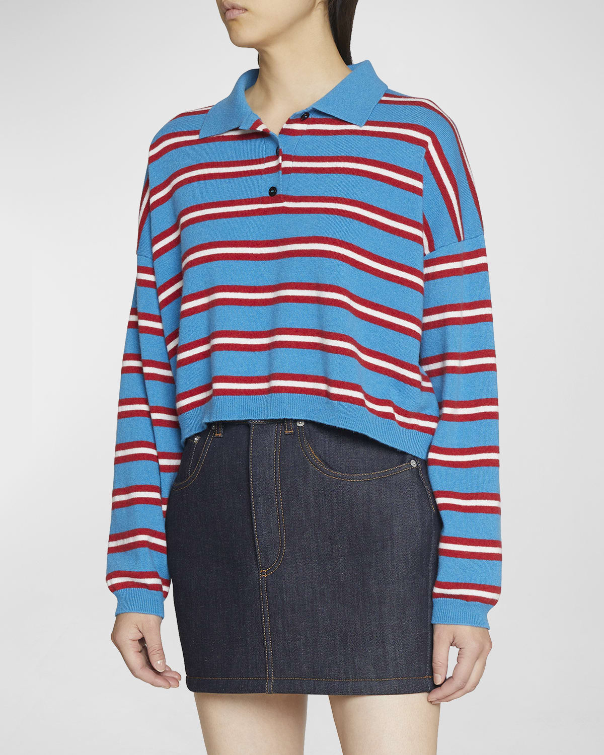 Chloe Striped Crochet Crop Polo Shirt | Neiman Marcus