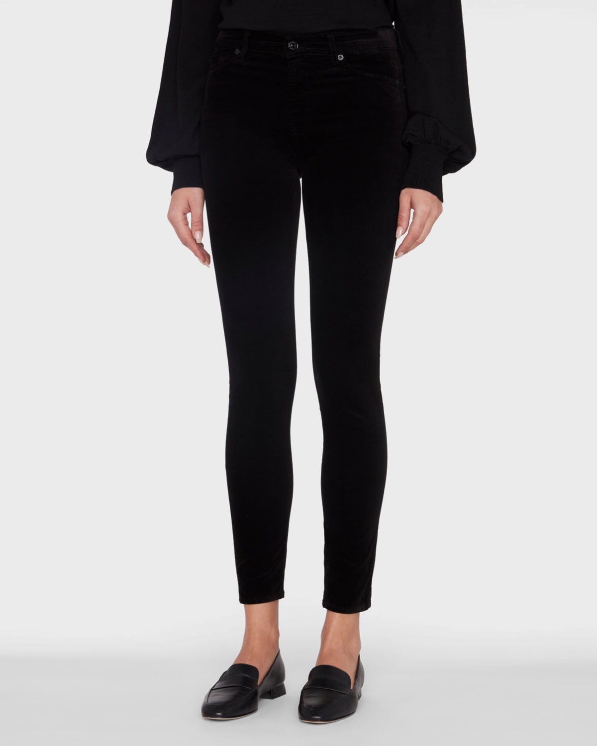 7 for all mankind High-Rise Skinny Velvet Ankle Jeans | Neiman Marcus