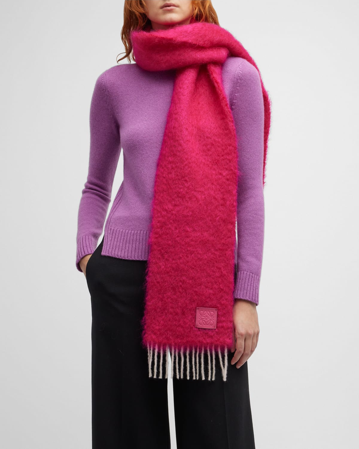 Loewe Fringe Mohair-Wool Scarf | Neiman Marcus