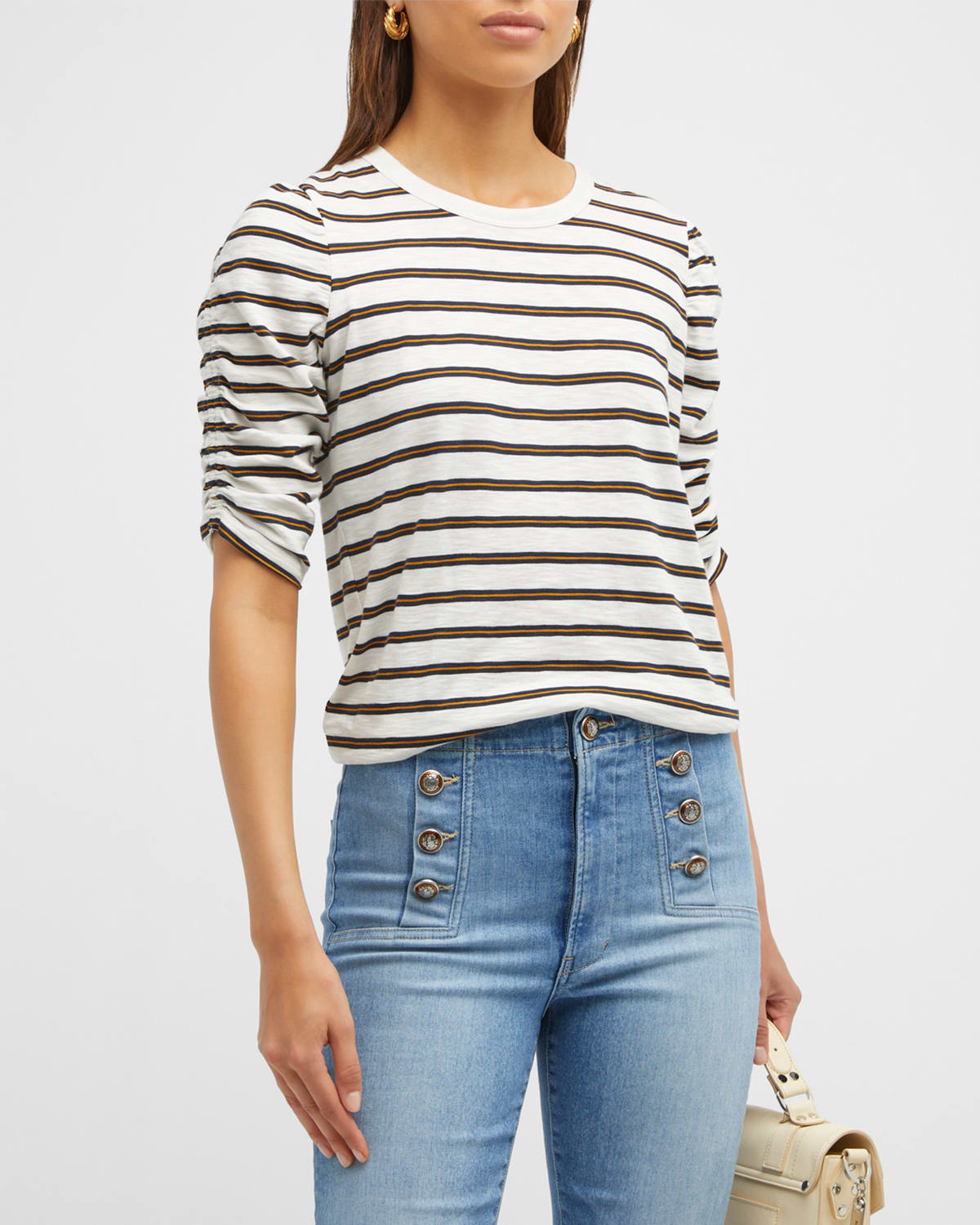 FRAME Ruched-Sleeve Tee | Neiman Marcus