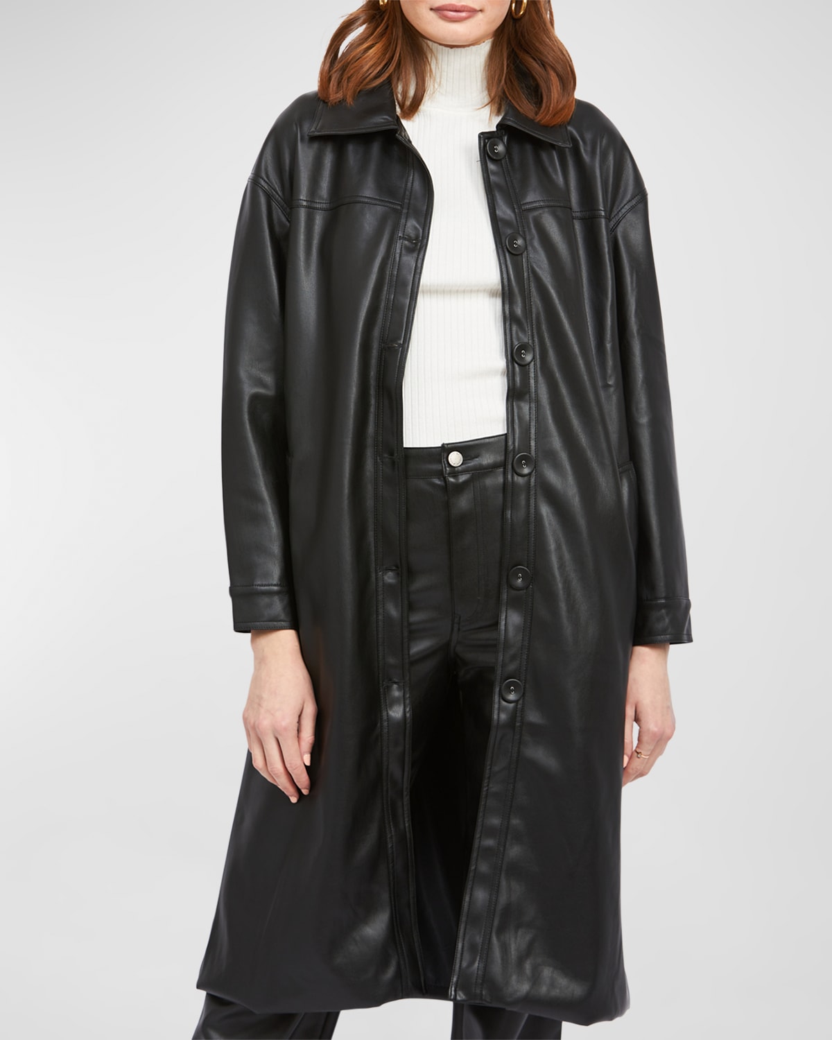 SIMKHAI Loretta Snake-Print Vegan Leather Trench Coat | Neiman Marcus