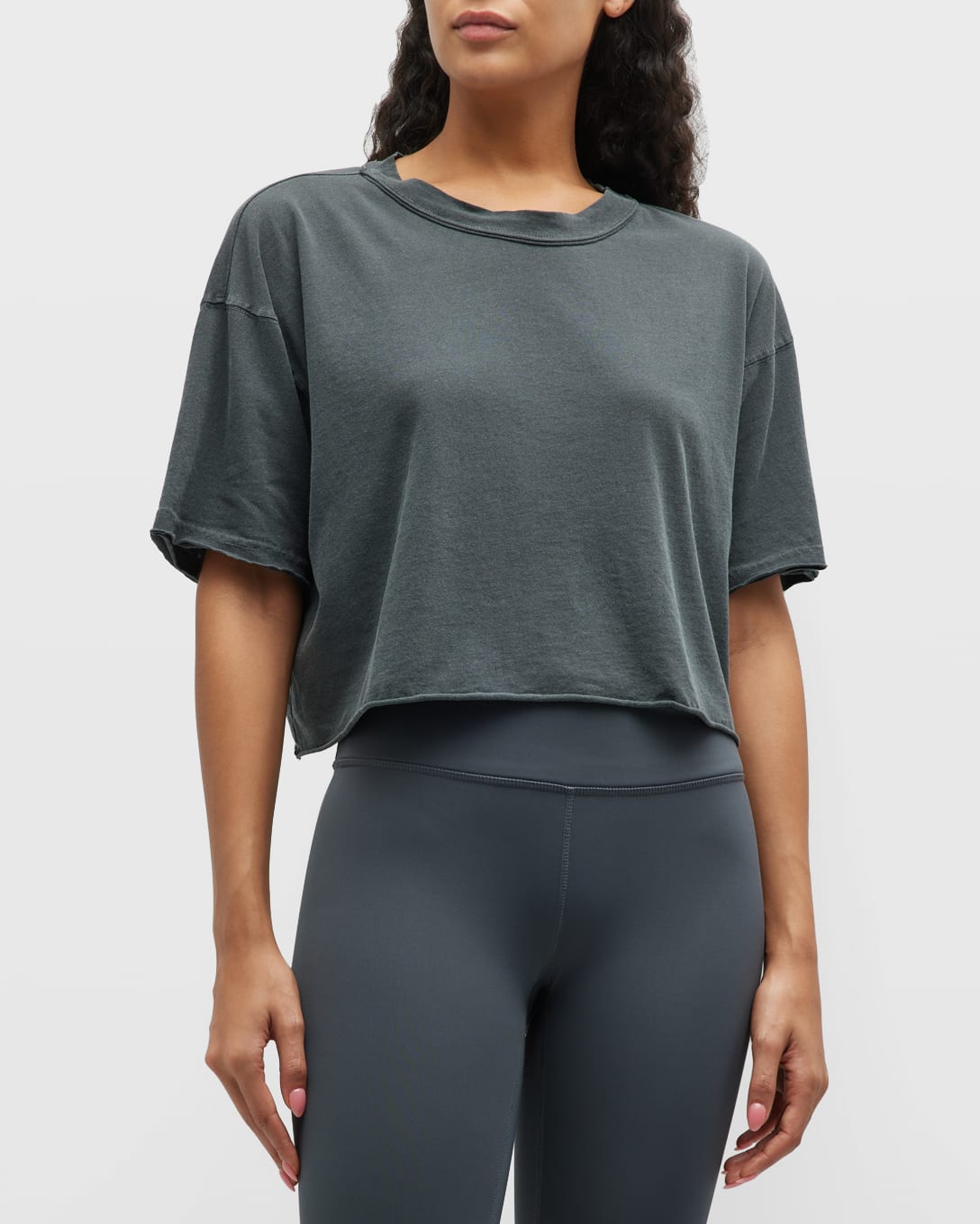 Herve By Herve Leger Seamed Short-Sleeve Logo Crop Tee | Neiman Marcus