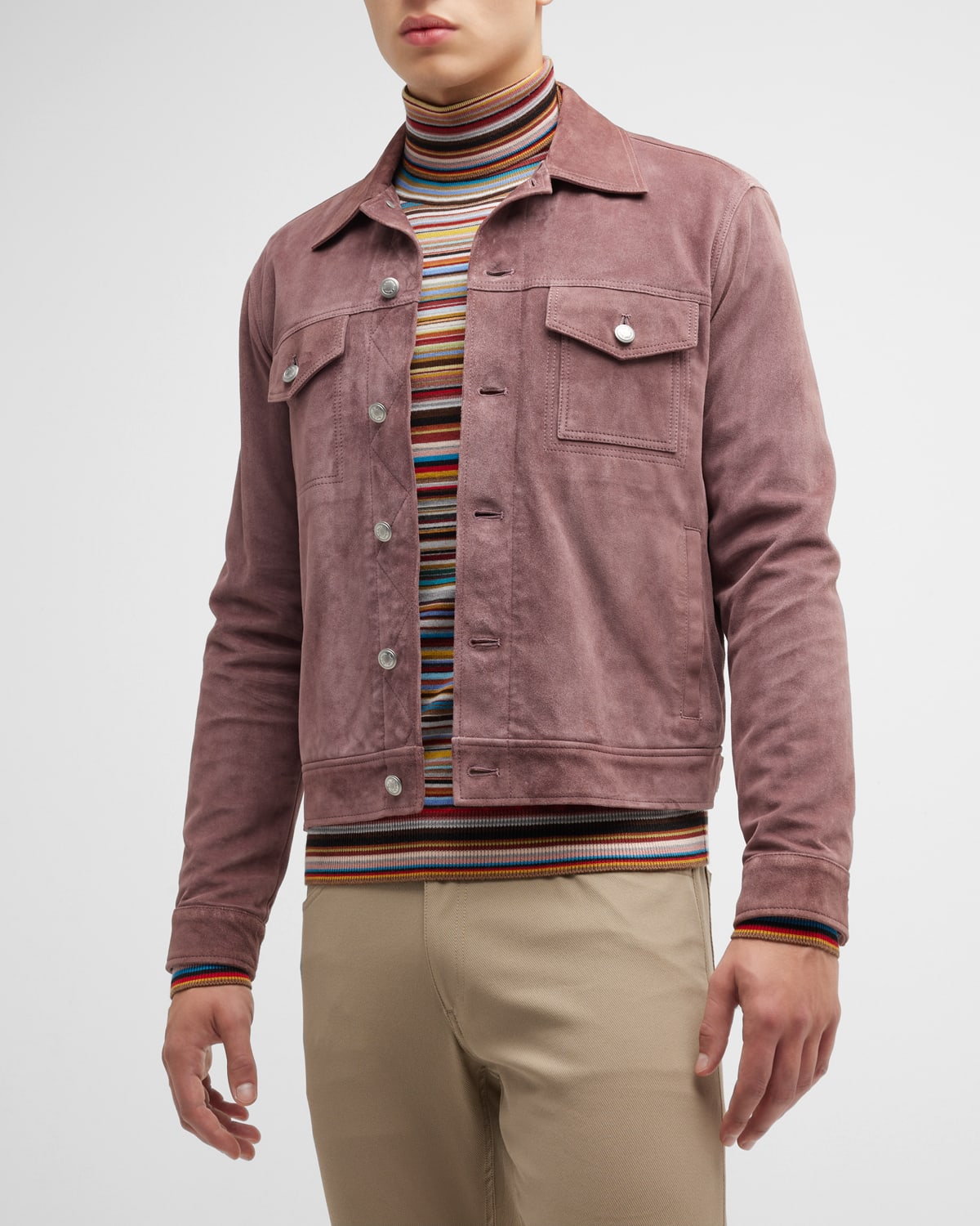 John Varvatos Men's Saul Leather Trucker Jacket | Neiman Marcus