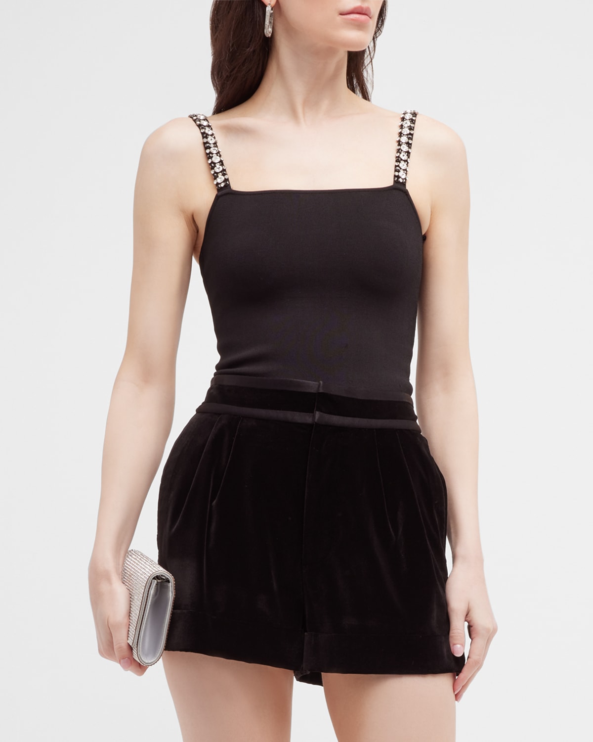 Alice + Olivia Micah Embellished Cropped Muscle Tank | Neiman Marcus