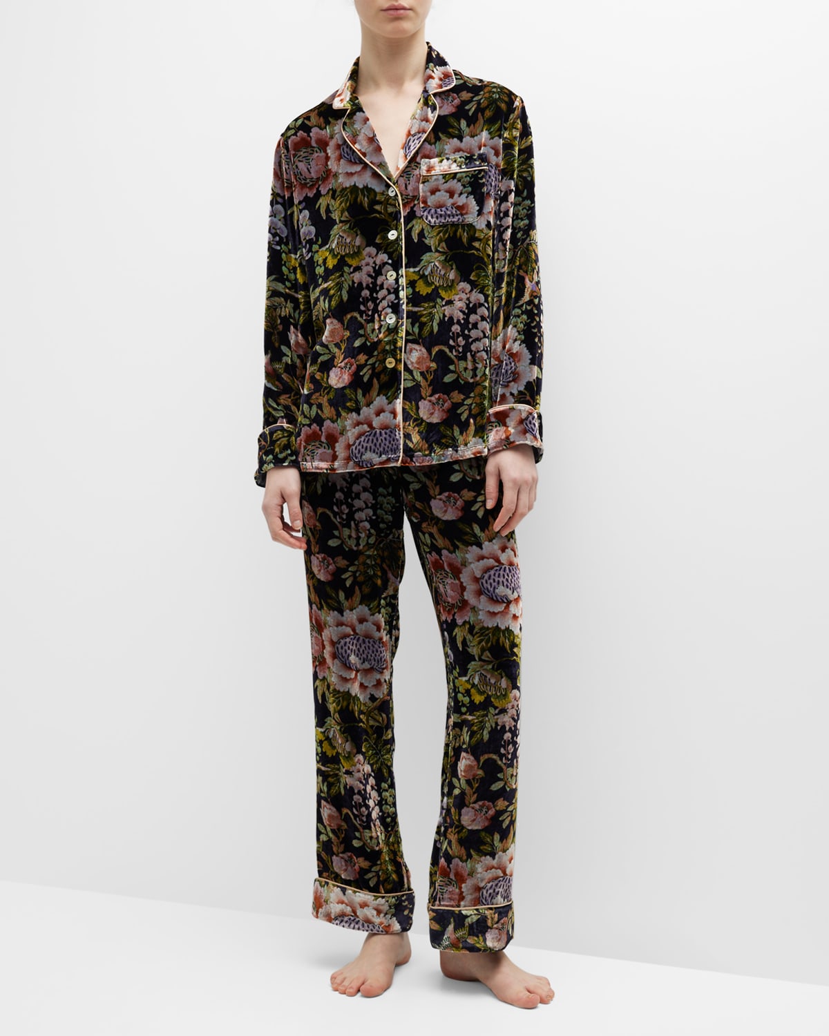 Olivia Von Halle Lila Silk Floral Print Pajama Set Neiman Marcus