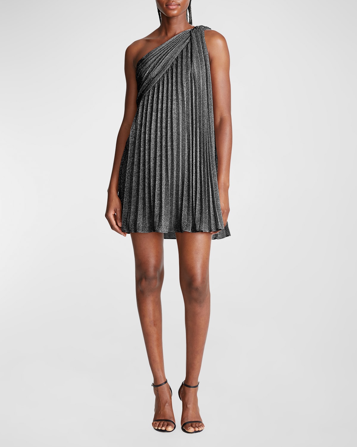 Halston Gracie Pleated One-Shoulder Crepe Mini Dress | Neiman Marcus