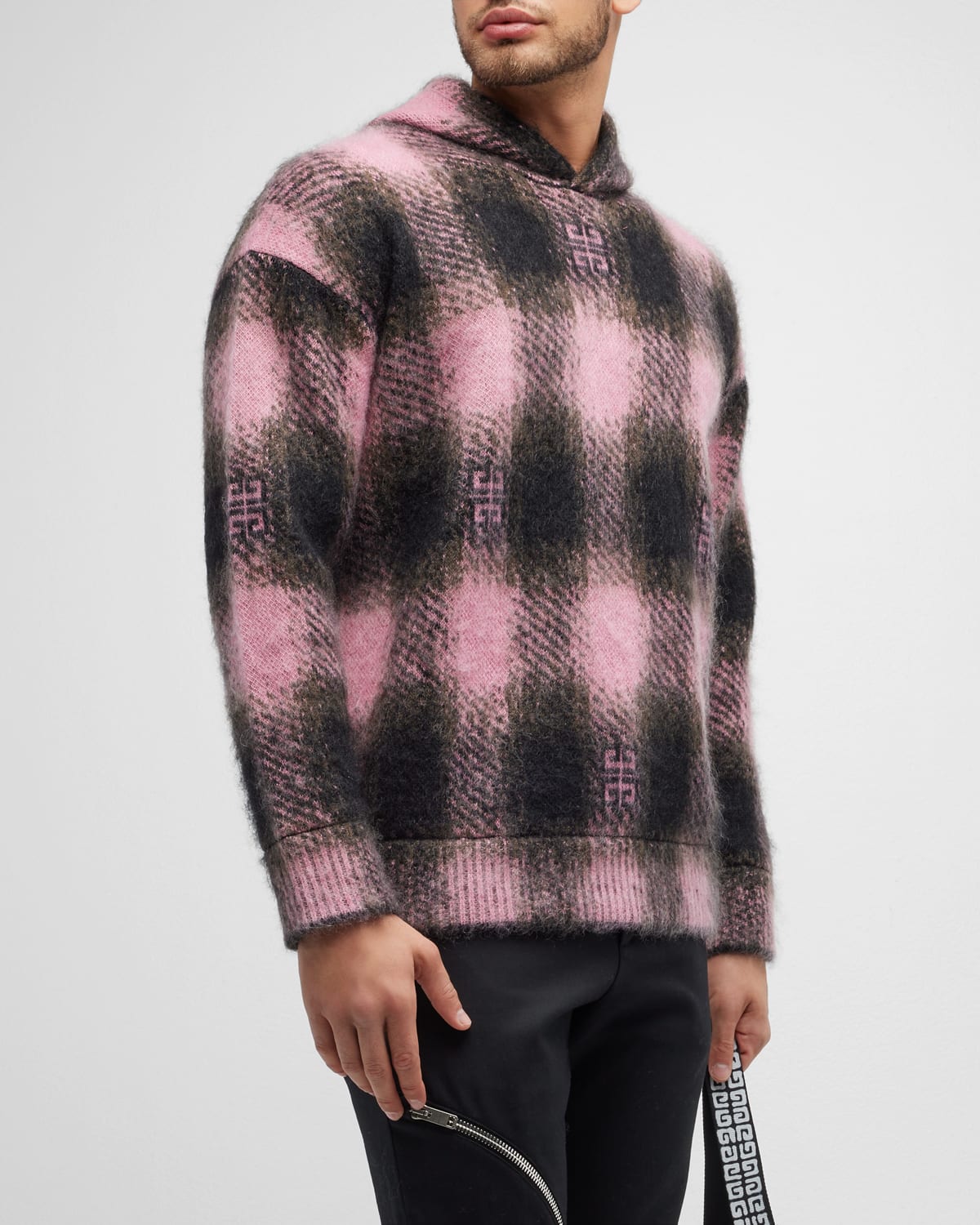 Givenchy Men's 4G Mohair Plaid Sweater | Neiman Marcus