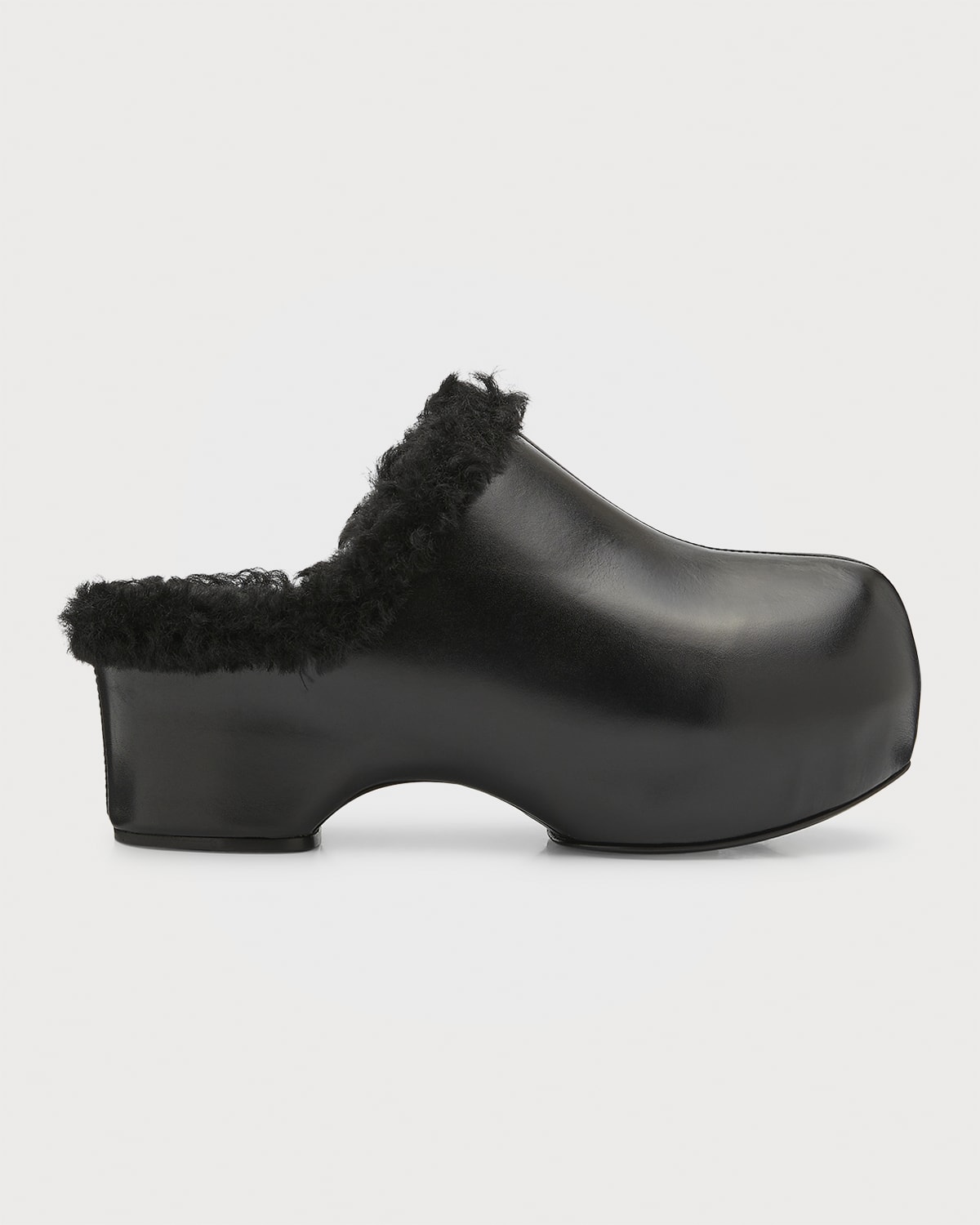 Prada Leather Shearling Logo Mule Clogs | Neiman Marcus