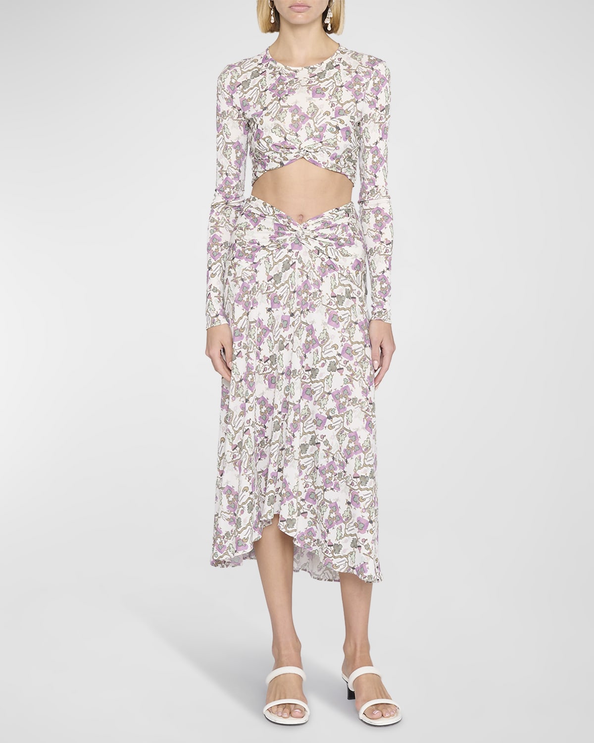 Isabel Marant Lyndsay Ruched Floral Print Midi Dress | Neiman Marcus