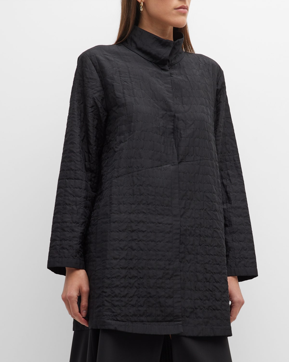 Eileen Fisher Zip-Front Stand-Collar Coat | Neiman Marcus