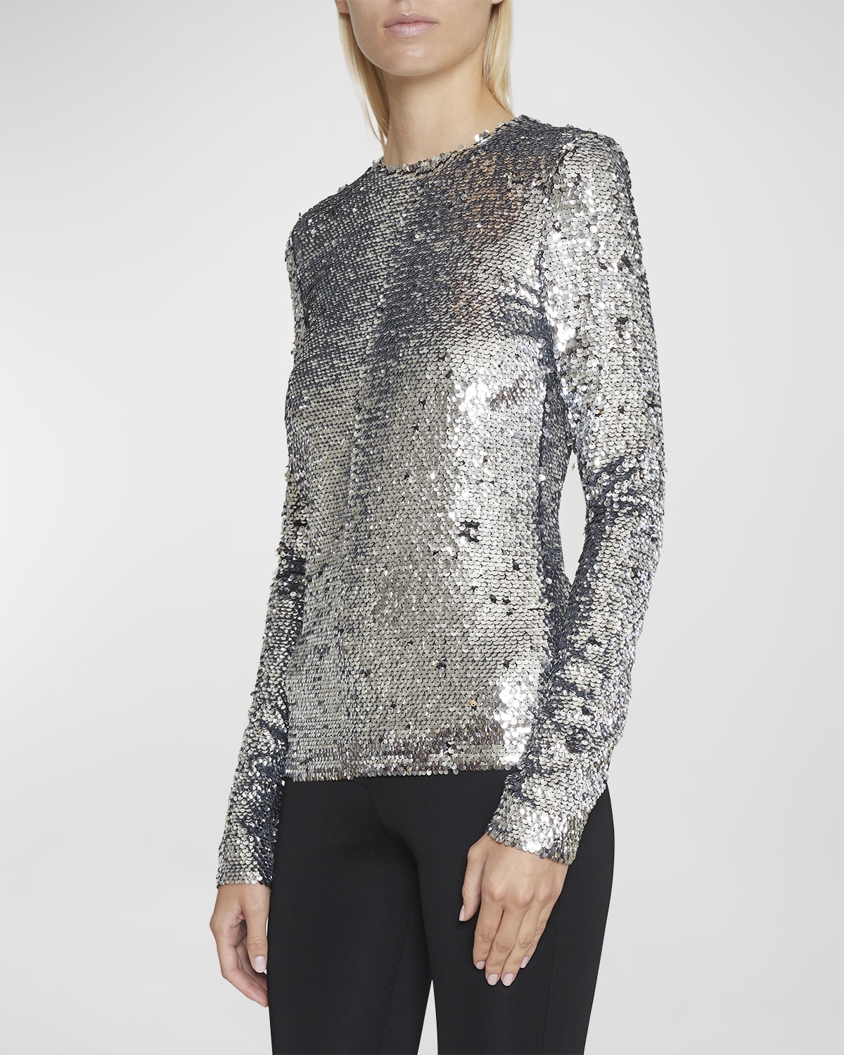The Attico Zane Sequin Cutout Long-Sleeve Halter Top | Neiman Marcus