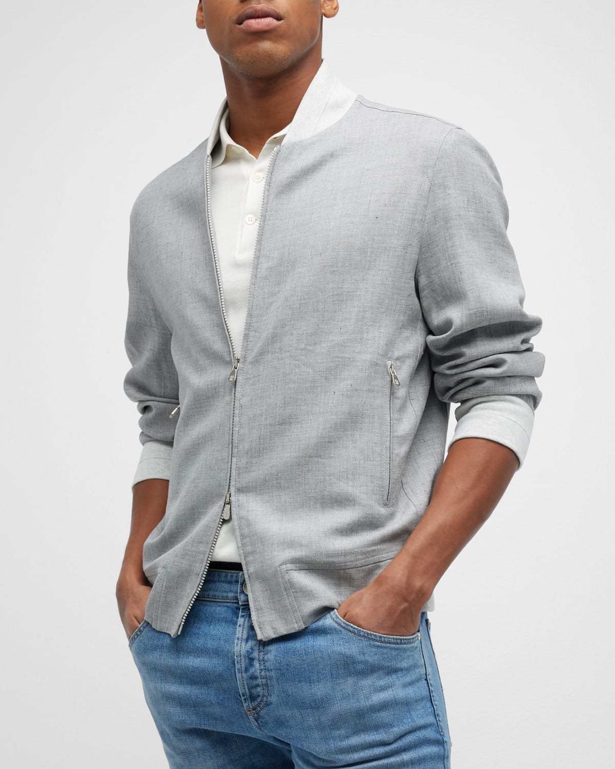 Canali Men's Midnight Leather Bomber Jacket | Neiman Marcus