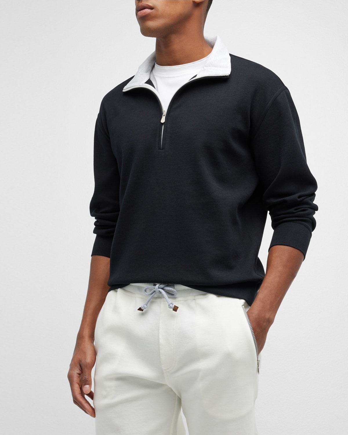 Maison Margiela Men's Quarter-Zip Sweater with Denim Patches | Neiman ...