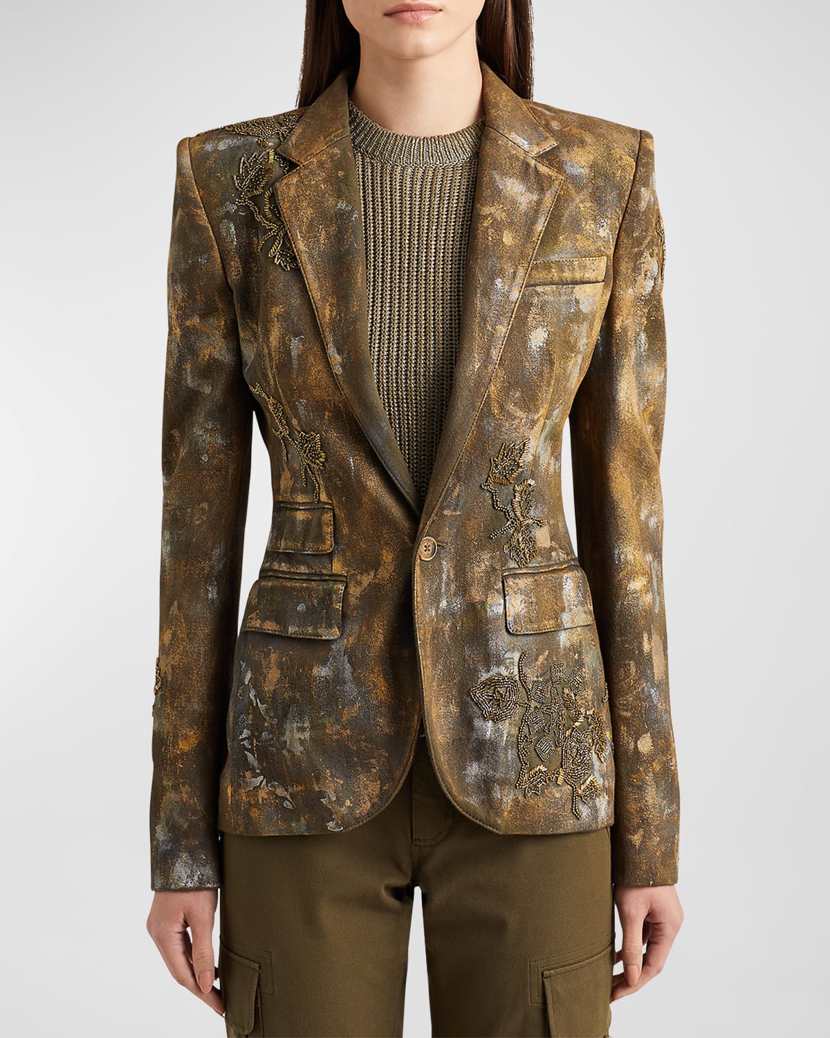 Ralph Lauren Collection Skye Floral Crystal Embellished Metallic Denim ...