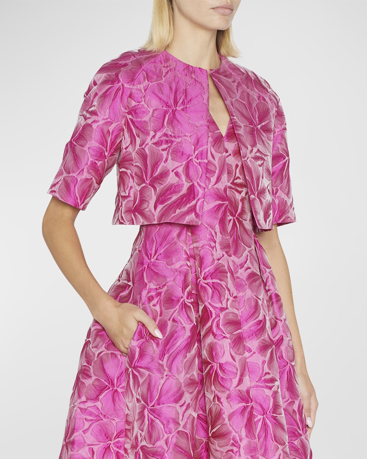 Talbot Runhof Poppy Relief Cloque Fit-&-Flare Dress | Neiman Marcus