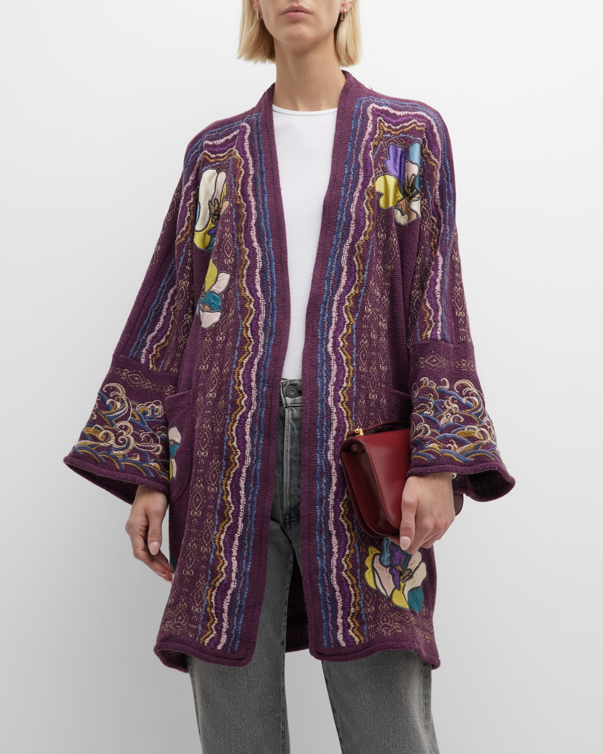 Johnny Was Pottery Lisa Embroidered Georgette Kimono | Neiman Marcus
