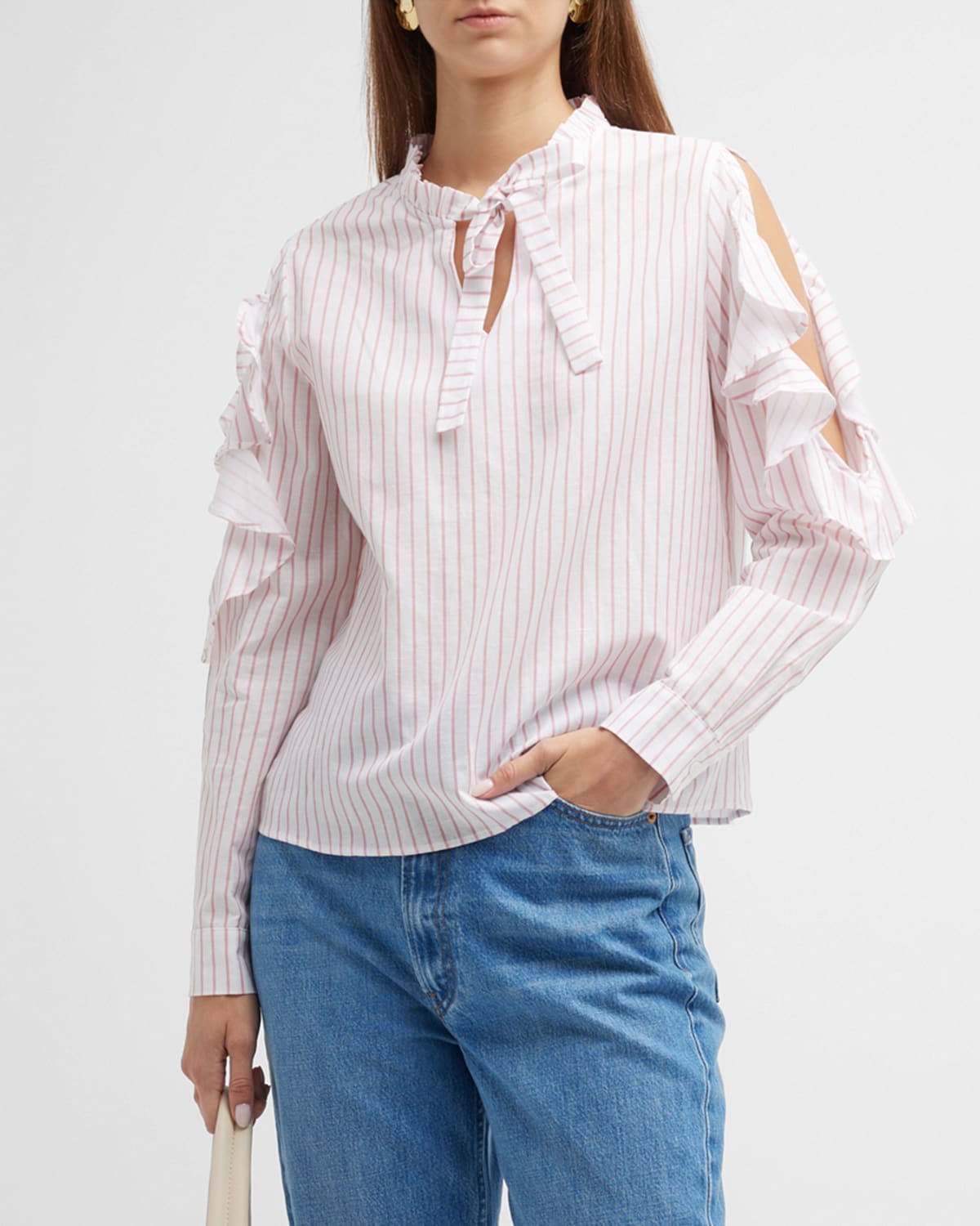 Harshman Plus Size Indre Striped Cutout Blouse | Neiman Marcus