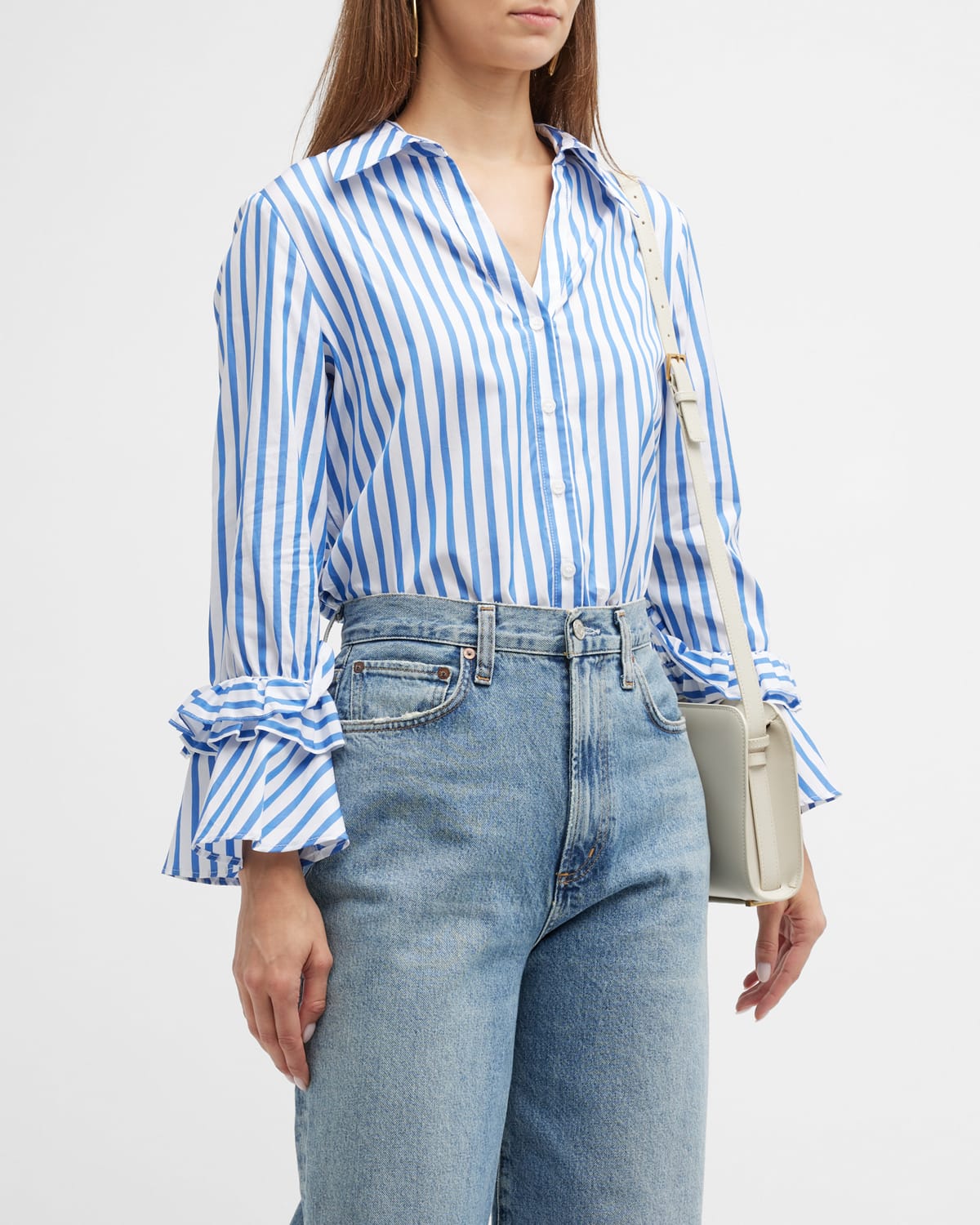 Harshman Plus Size Selina Striped Ruffle Trim Shirt Neiman Marcus