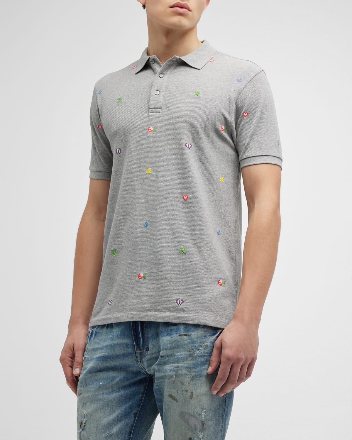 Versace Men's Barocco Embroidered-Collar Polo Shirt | Neiman Marcus