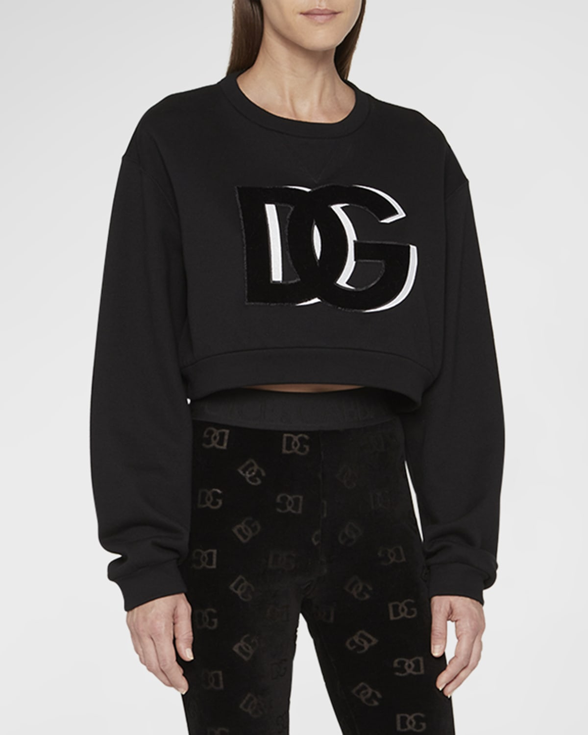 Dolce&Gabbana Cropped Sweatshirt With DG Logo Print And Carnations ...