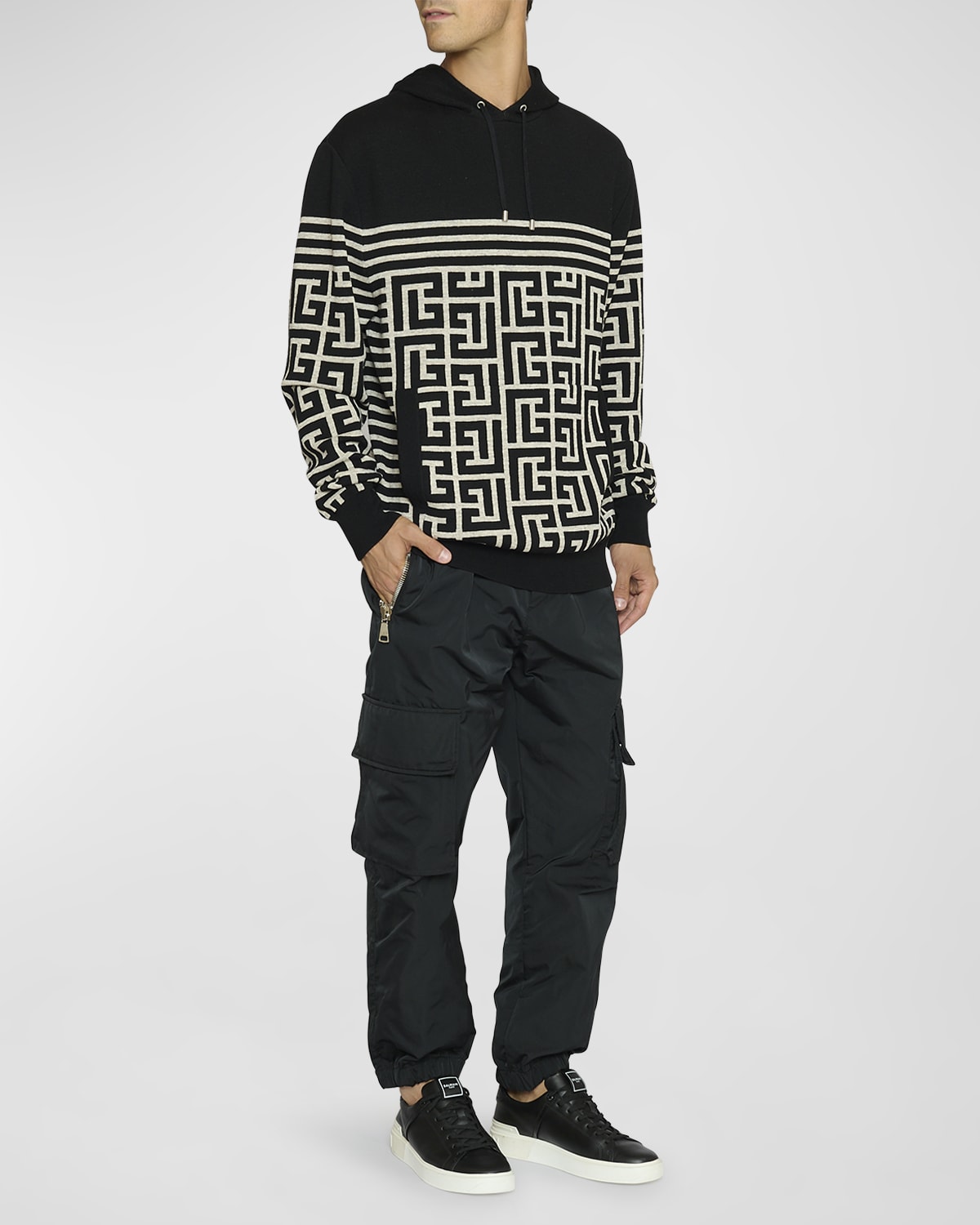 Balmain Men's Marble Monogram Knit Zip Hoodie | Neiman Marcus