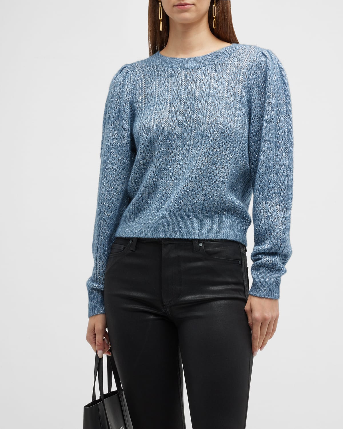 PAIGE Callisto Cashmere Striped Puff-Sleeve Sweater | Neiman Marcus