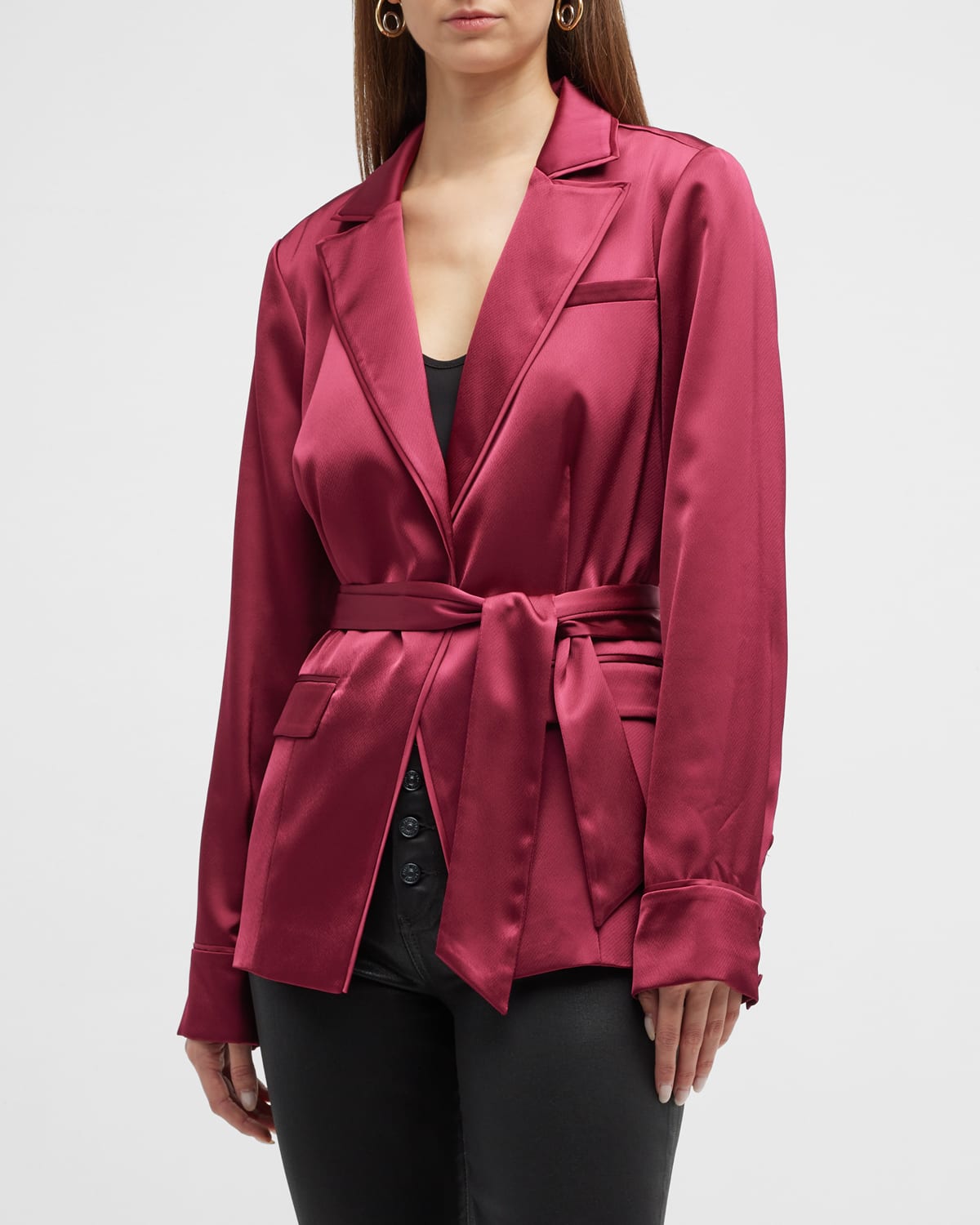 FRAME Satin Strong Shoulder Blazer | Neiman Marcus