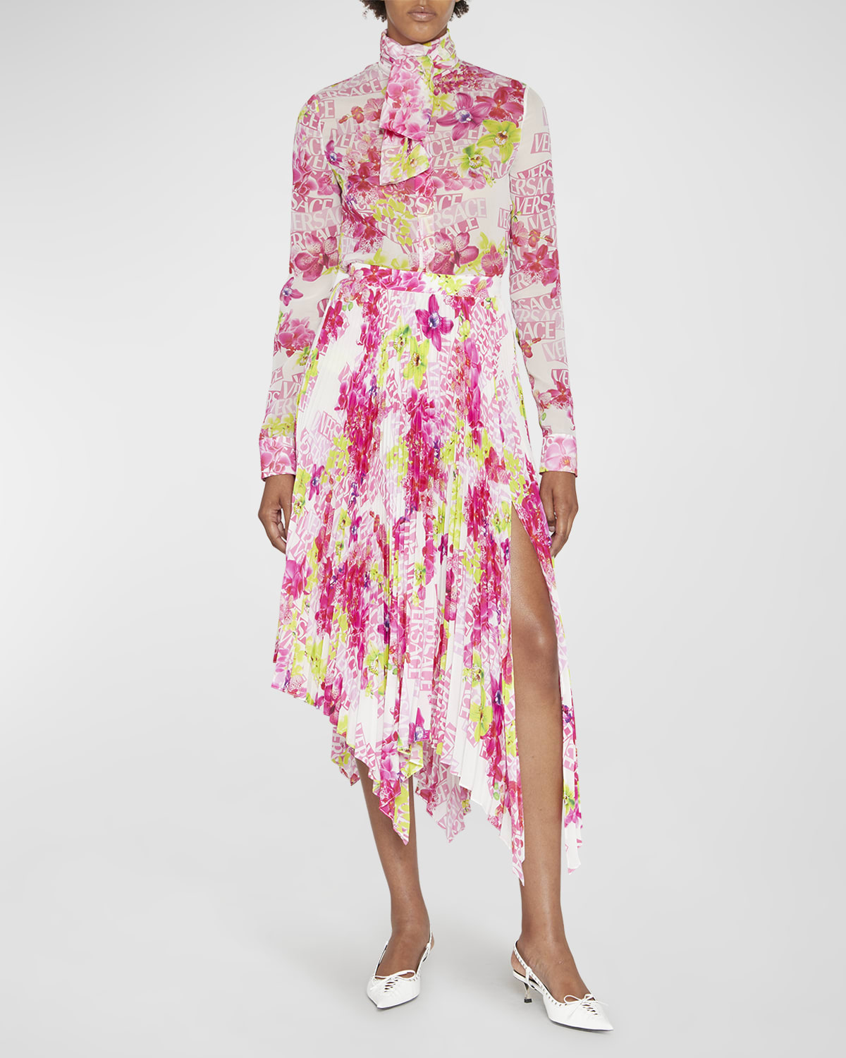Versace Baroque Orchid Crepe Midi Dress | Neiman Marcus