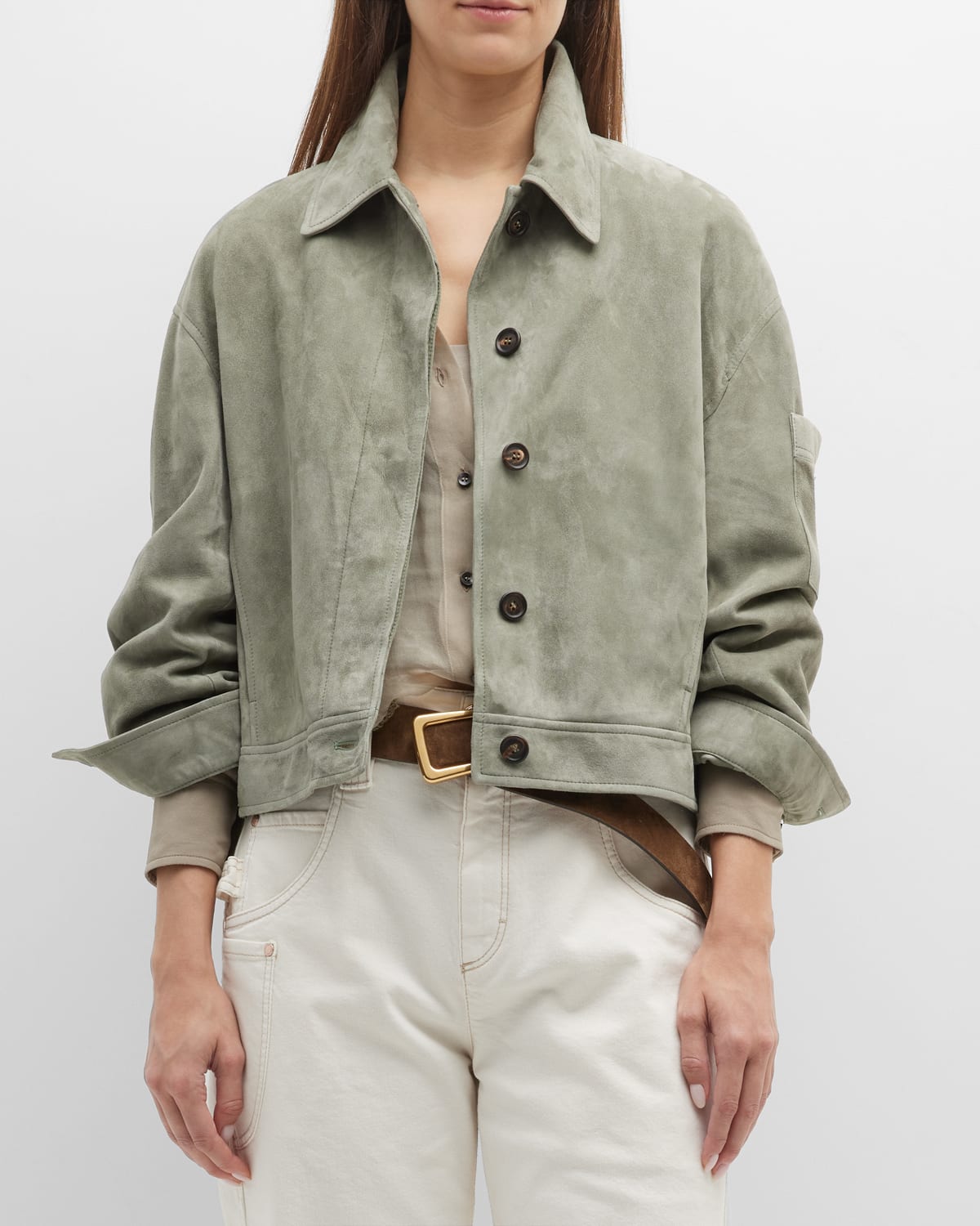 Brunello Cucinelli Monili-Trim Technical Canvas Crop Swing Jacket ...