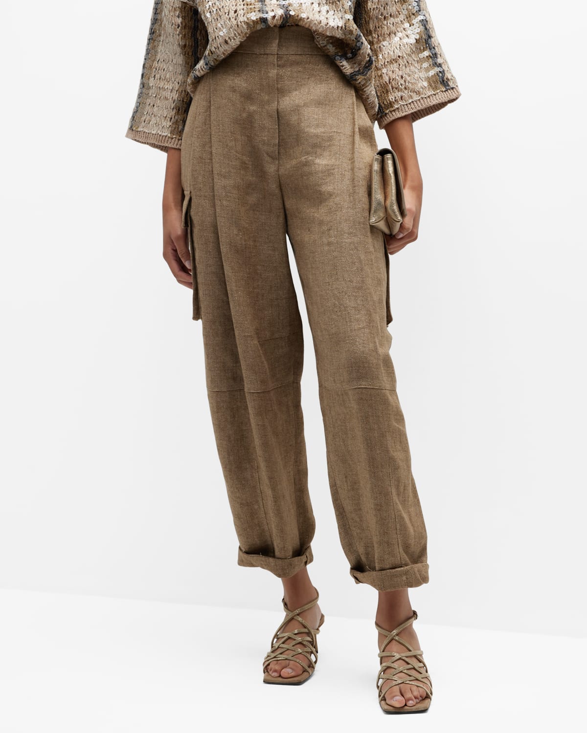 Brunello Cucinelli Baggy Double-Pleated Linen Pants | Neiman Marcus