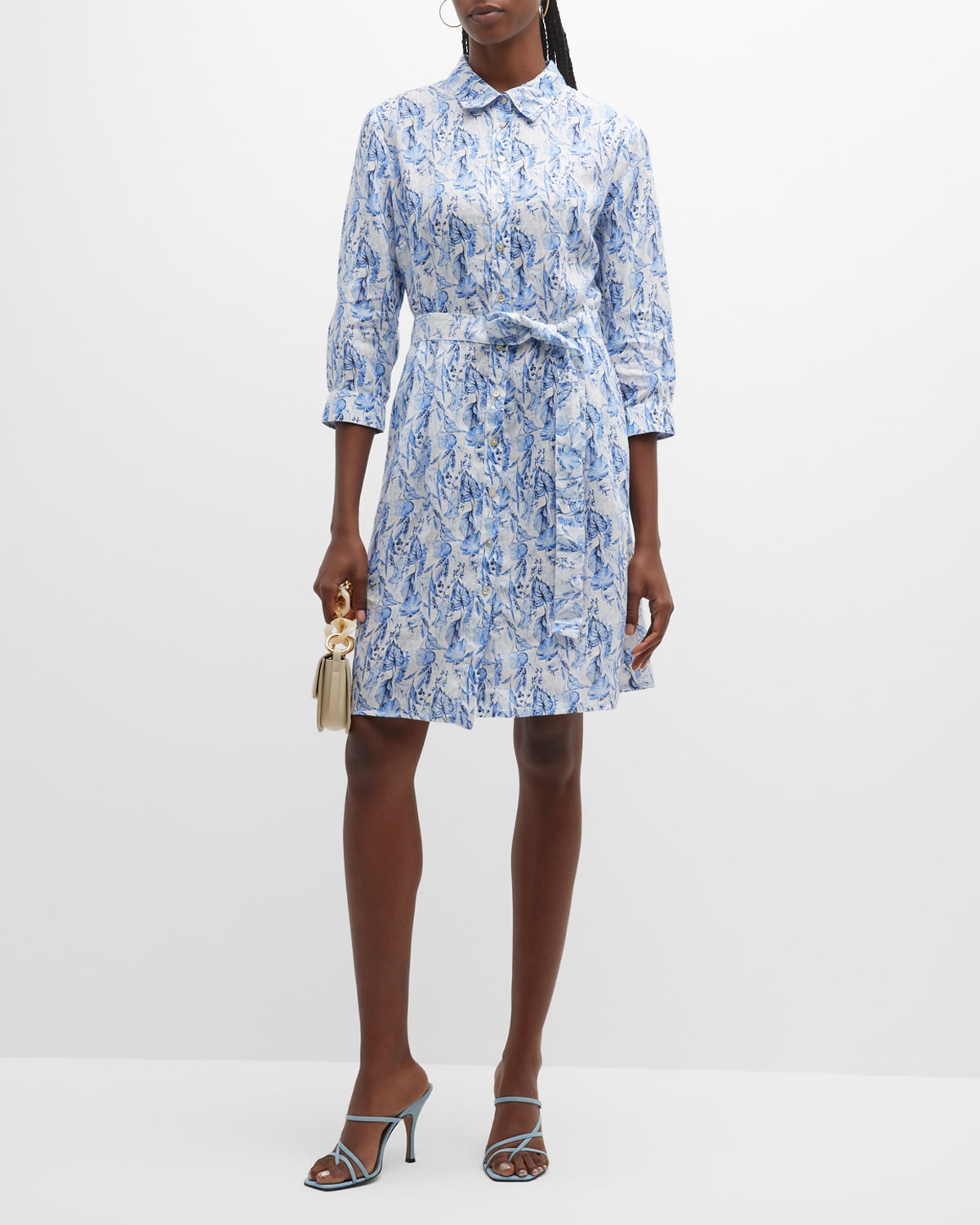 120% Lino Tiered Botanical-Print Linen Midi Dress | Neiman Marcus