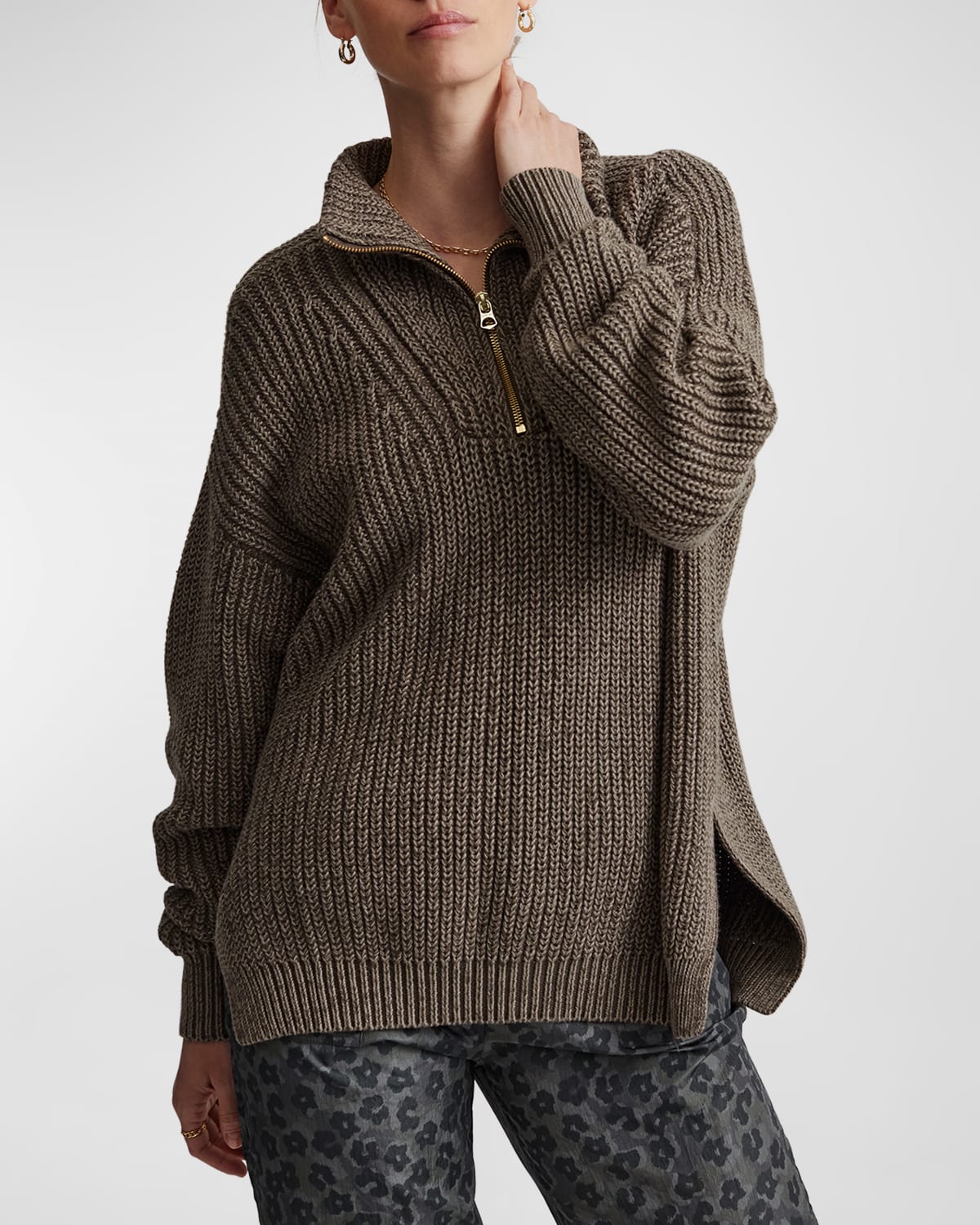 Rag & Bone Hannah Half-Zip Ribbed Sweater | Neiman Marcus