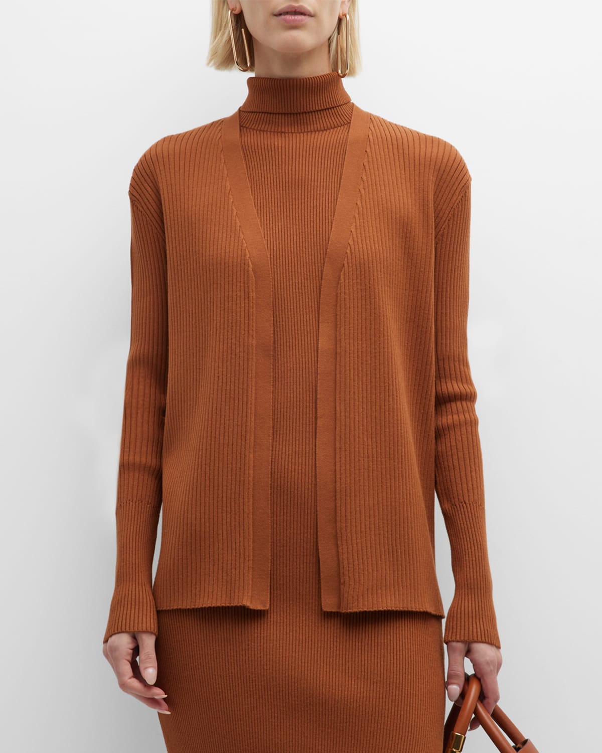 Grey/Ven Logie Ribbed Open-Front Cashmere Cardigan | Neiman Marcus