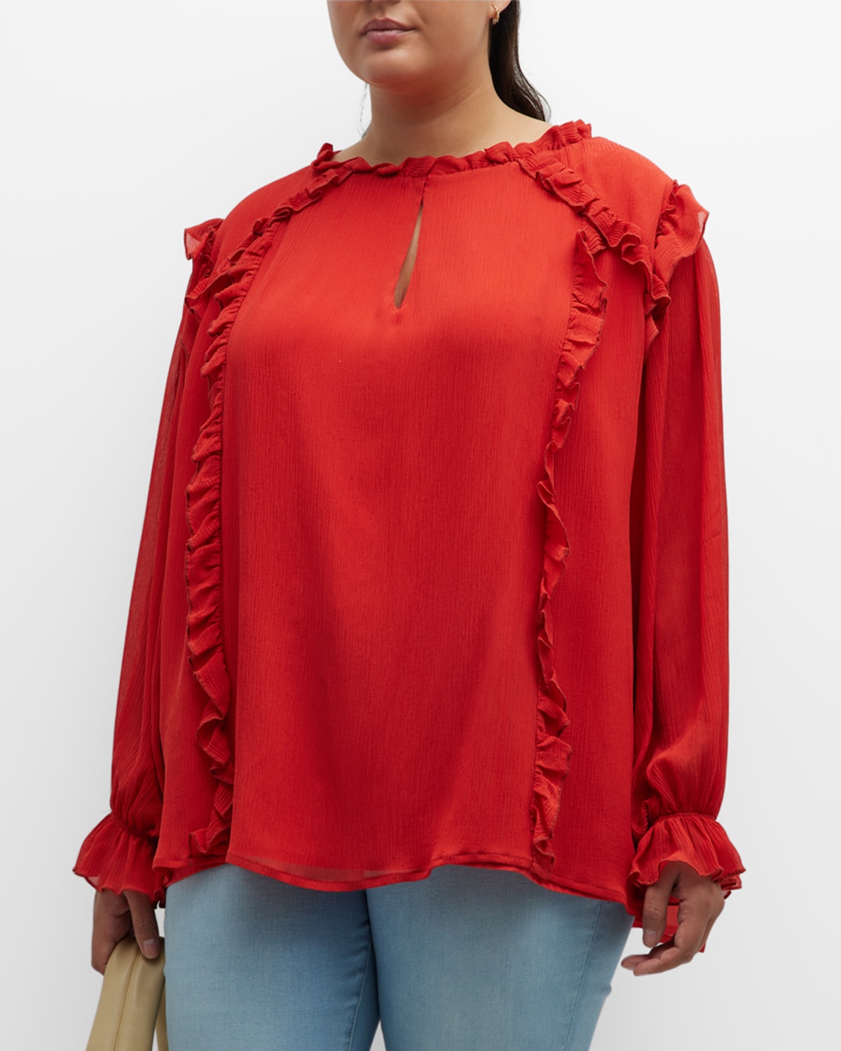 Whitney Morgan Plus Size Flutter-Sleeve Chiffon Blouse | Neiman Marcus
