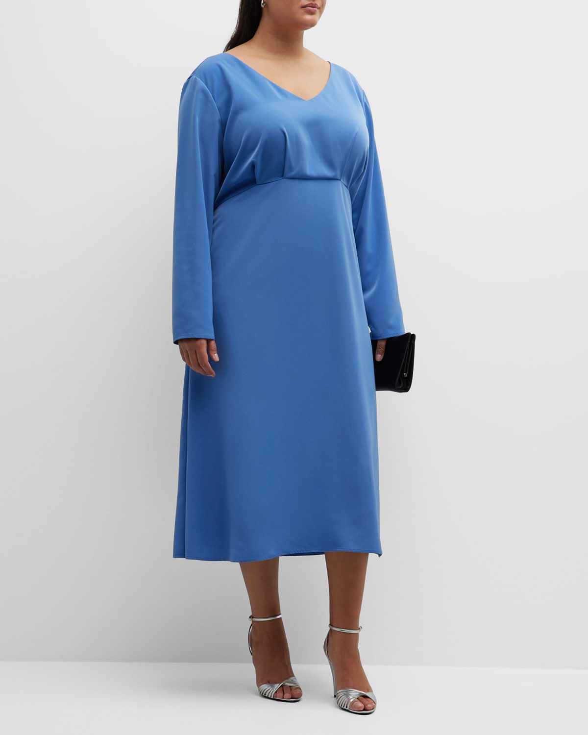 Whitney Morgan Plus Size Flutter-Sleeve Midi Dress | Neiman Marcus