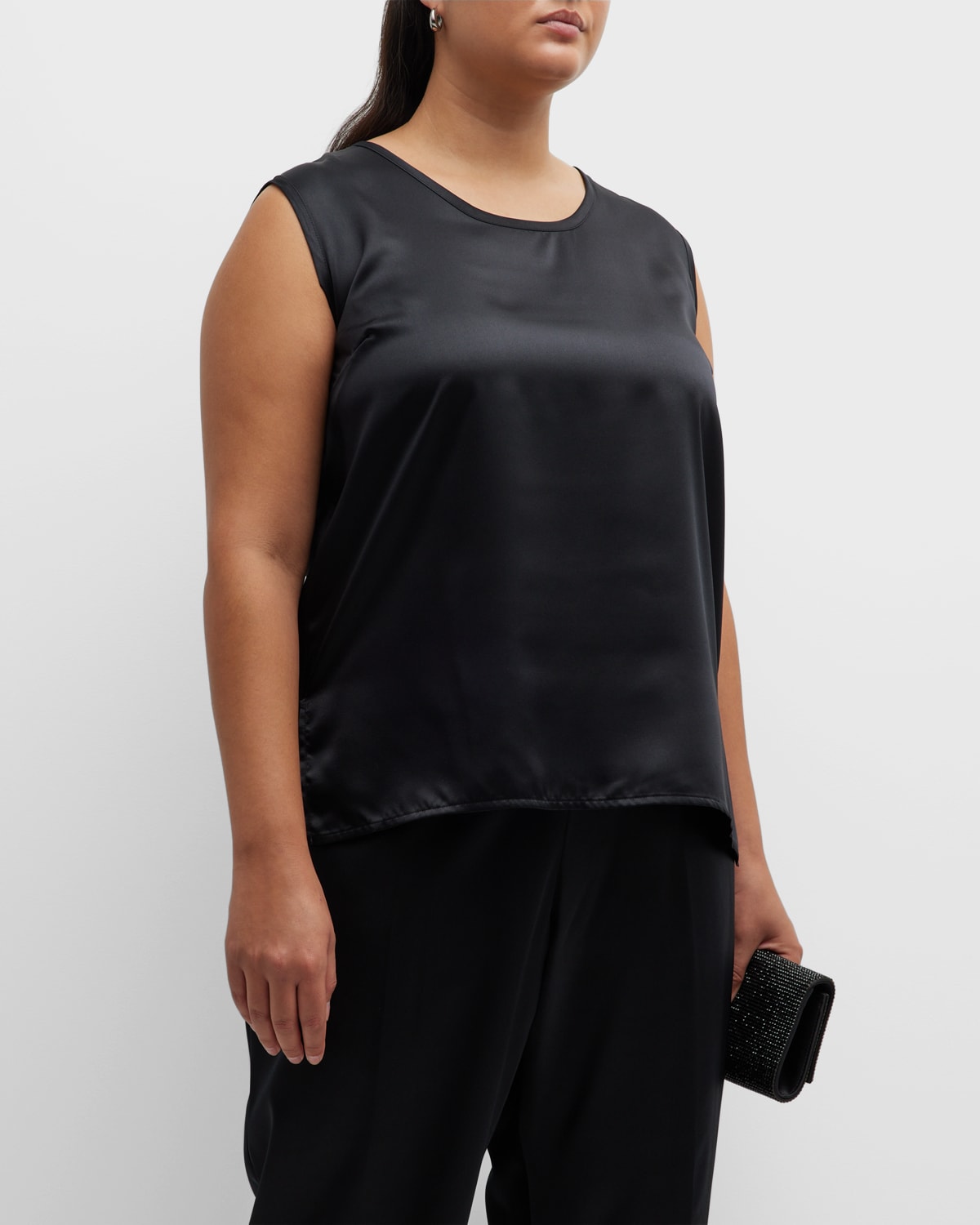 Caroline Rose Side-Slit Satin Tank | Neiman Marcus