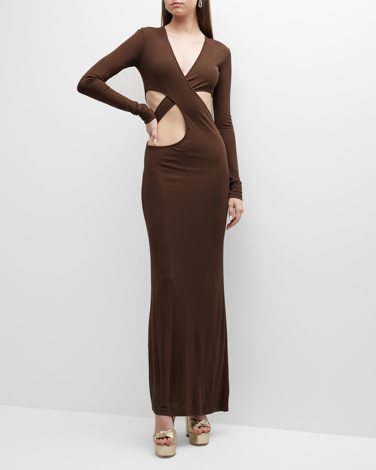 Versace Body-Con Belted Midi Jersey Dress | Neiman Marcus