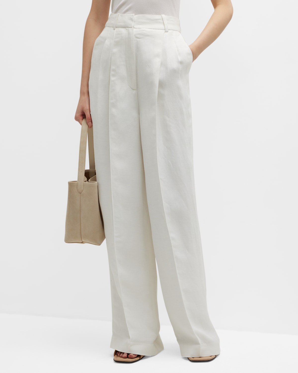 Chloe Pleated Wide Leg Linen Suit Pants Neiman Marcus
