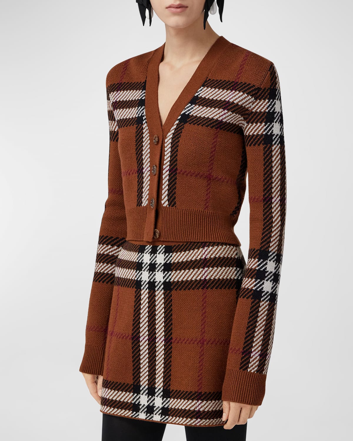 Burberry Karine Check Cashmere Cardigan | Neiman Marcus